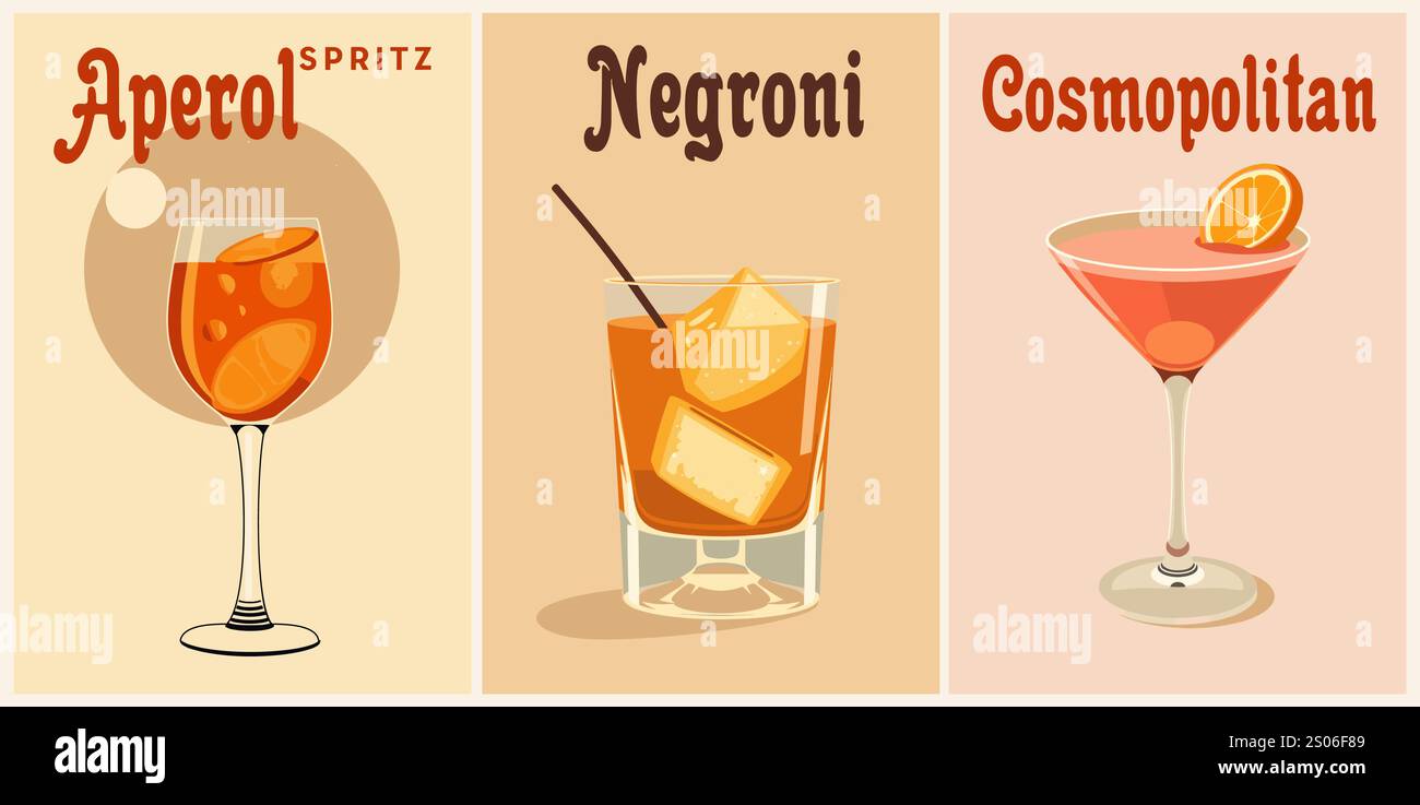 Cocktails retro poster set vector art illustration Stock Vector Image ...