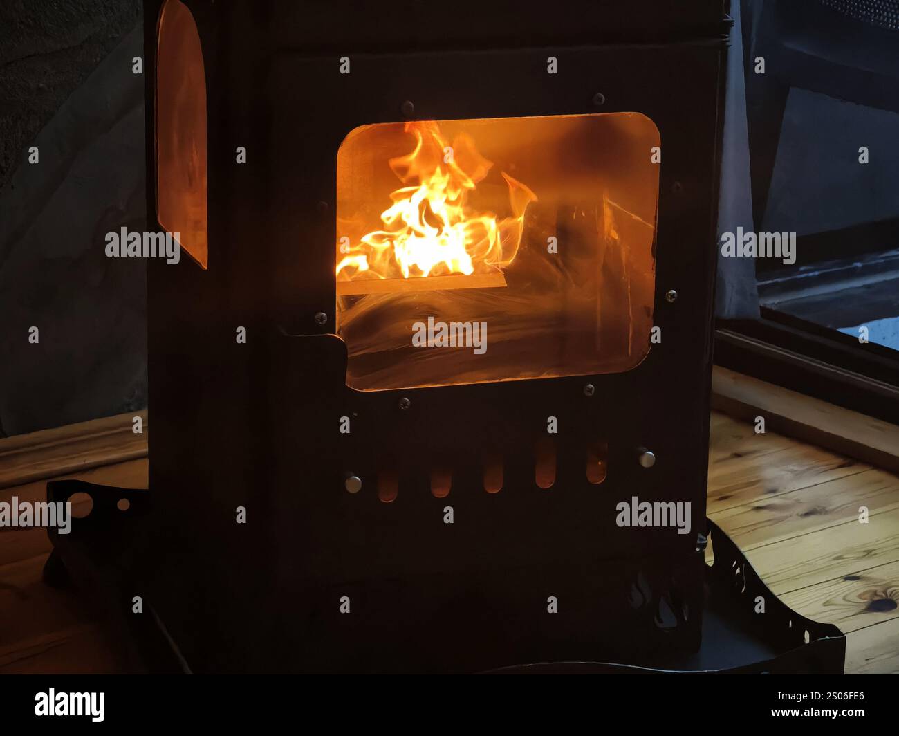 Fire flames from a room heating firestove with a modern design Stock ...