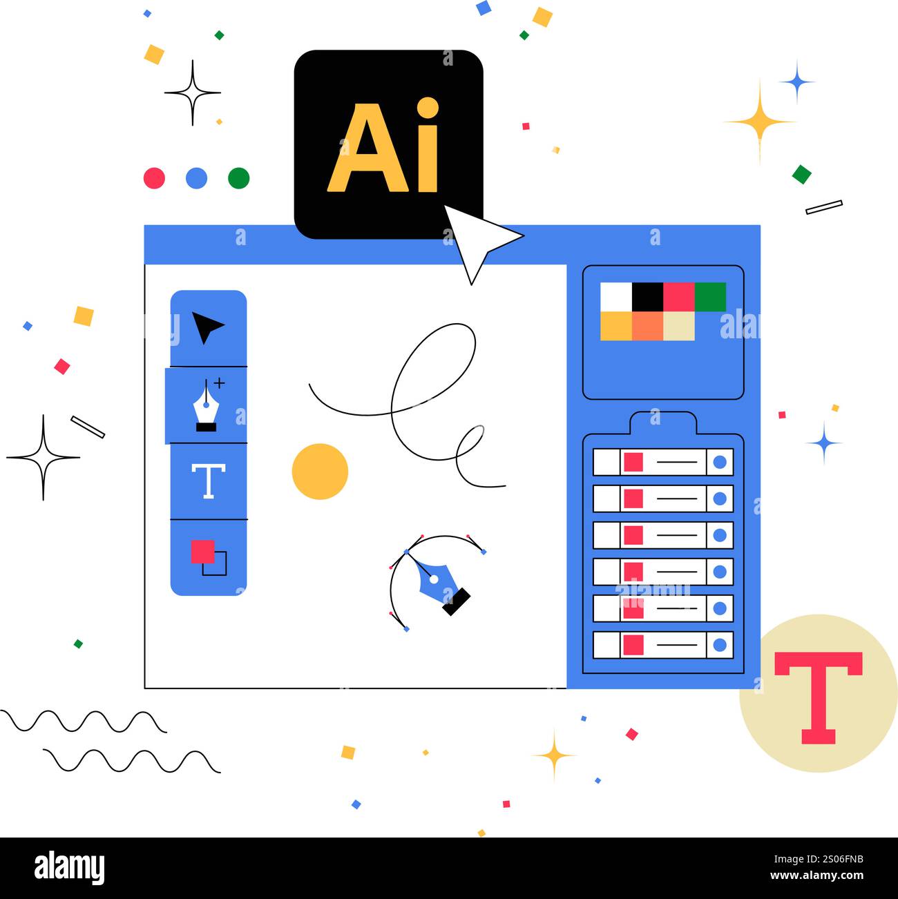 Graphic Design Software Interface In Flat Vector Illustration ...