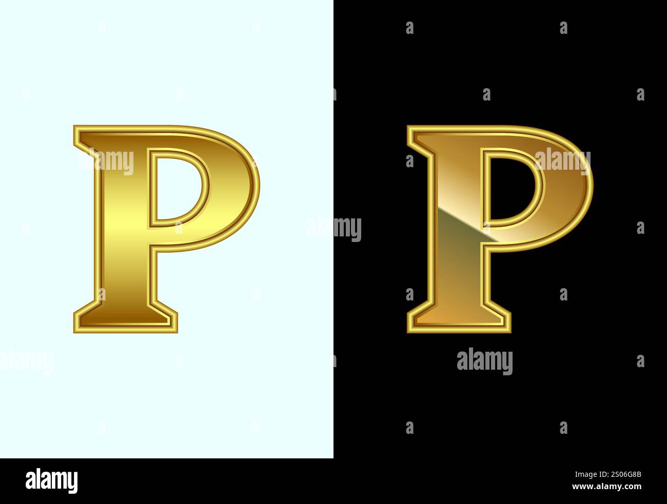 English alphabet P in gold color style. Graphic alphabet symbol for ...