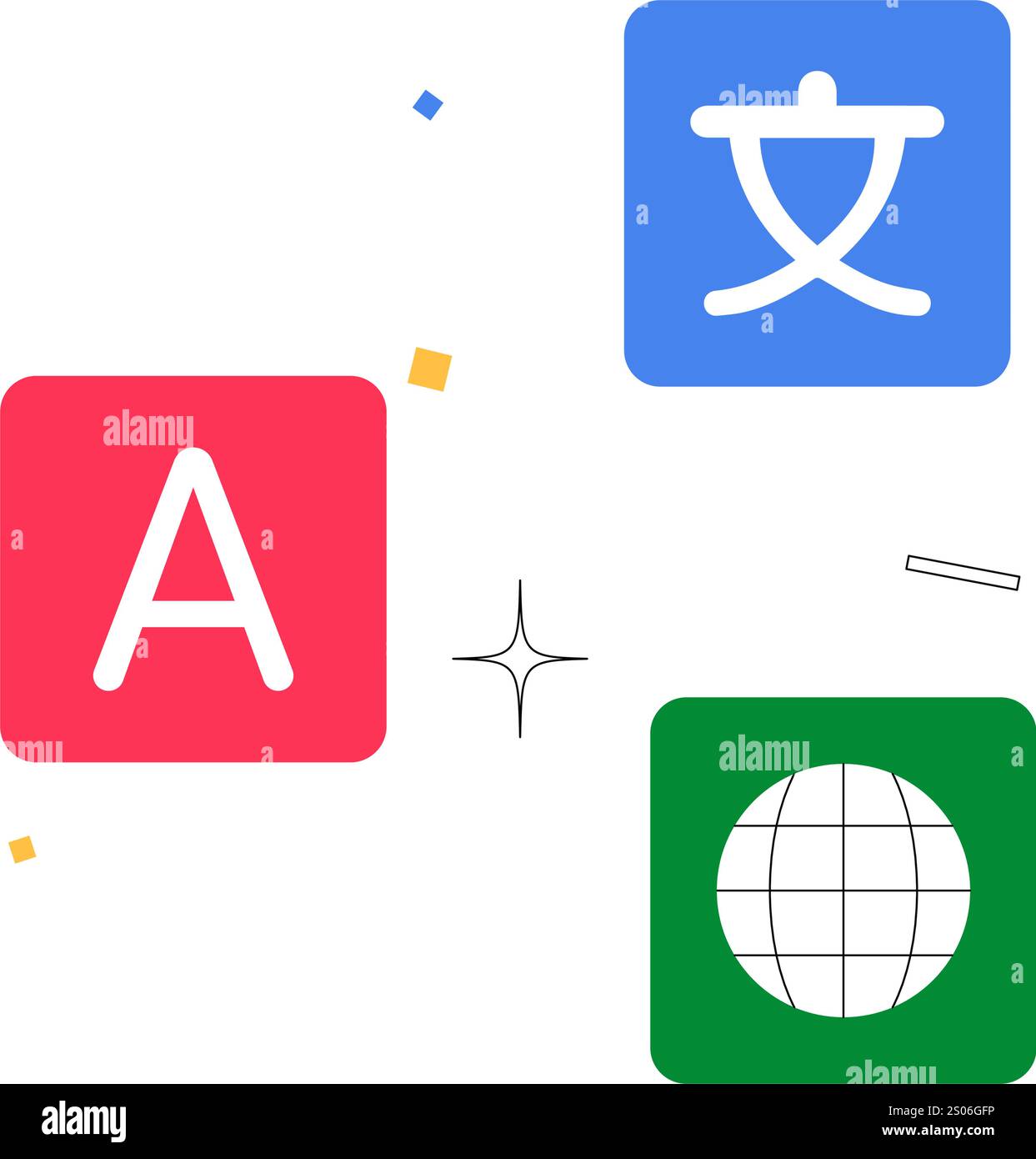 Language Symbols With Alphabet Block In Flat Vector Illustration ...