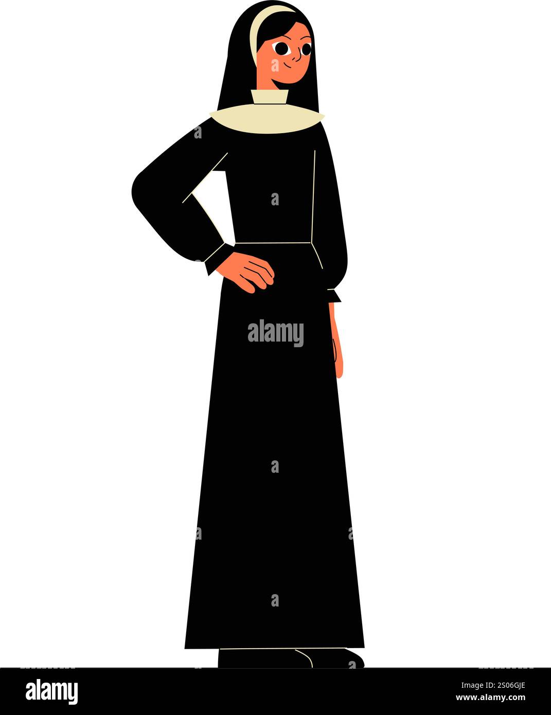Nun In Traditional Black Attire In Flat Vector Illustration Symbolizing ...