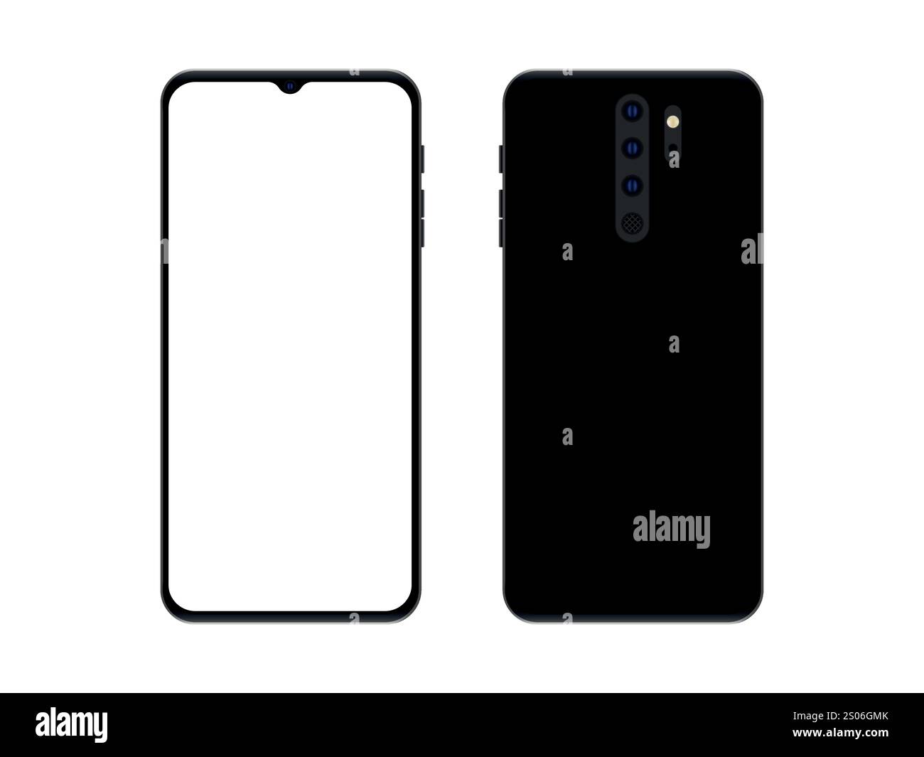 Realistic smartphone mockup with empty screen. Front and back view for ...