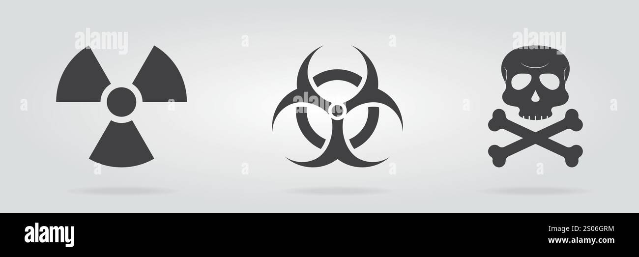 Caution hazard icon. Warning radiation bio toxic symbol. Set of ...