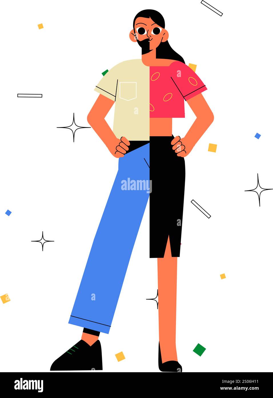 Gender Diversity Concept Depicted Through Split Character Design In ...