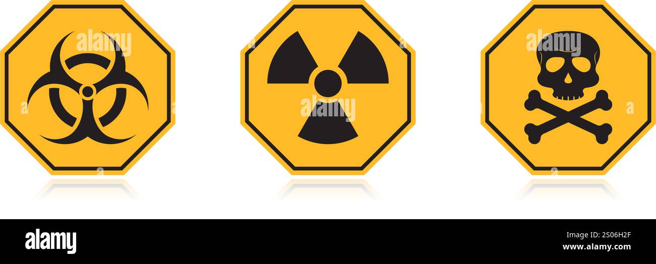 Warning danger yellow sign. Symbol of radiation. Caution toxic ...