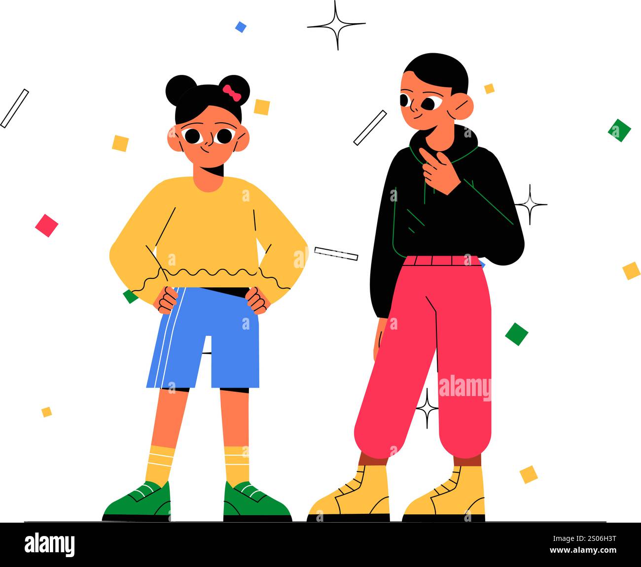 Children In Casual Clothing In Flat Vector Illustration Symbolizing ...