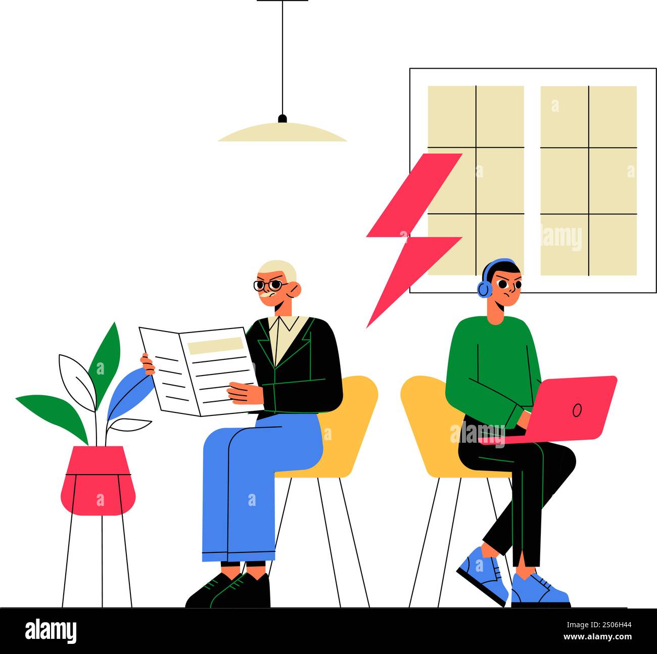 Generational Diversity With Two People Reading And Using Technology In ...