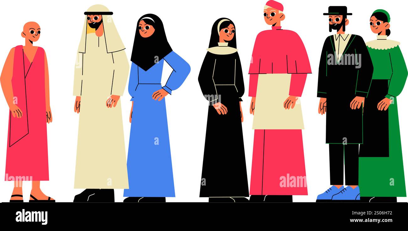 Multicultural Religious Figures In Traditional Attire In Flat Vector ...