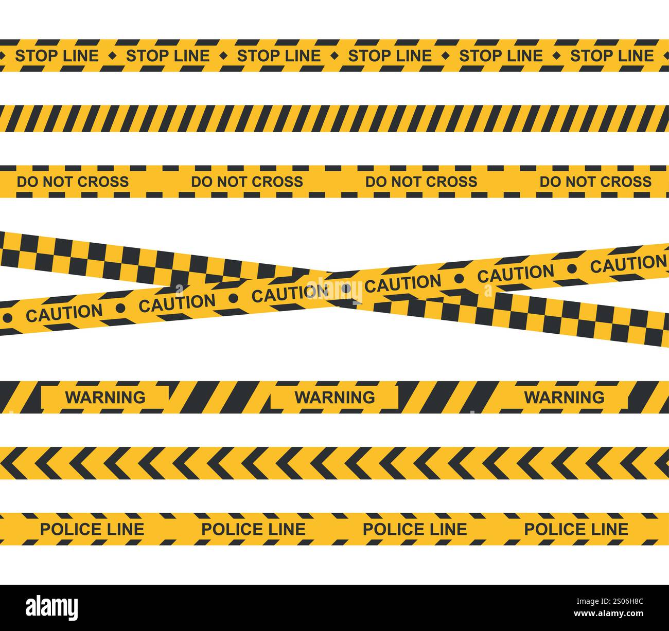 Set of yellow caution tape. Crime warning ribbons. Caution, warning ...