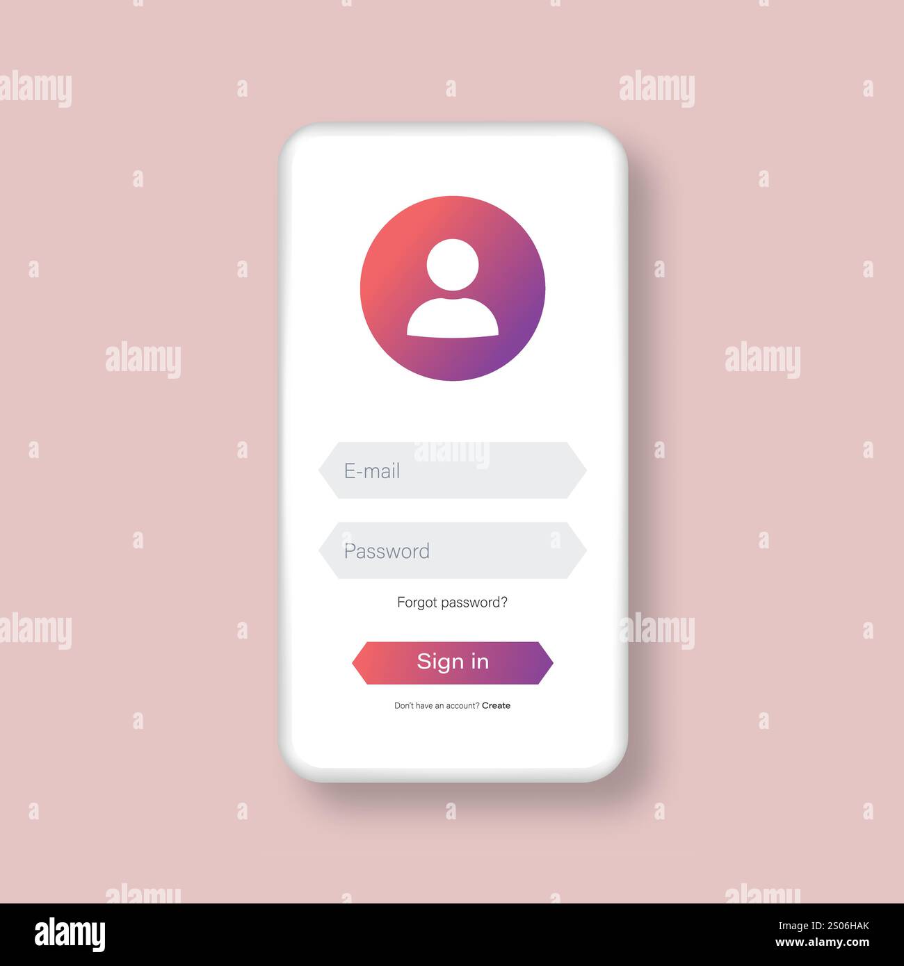 Registration form page on white smartphone mockup. Empty login page for app. Vector Stock Vector ...