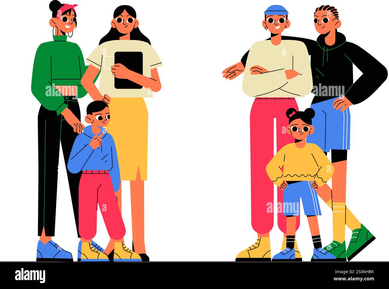 Family Gathering With Parents And Children In Flat Vector Illustration ...