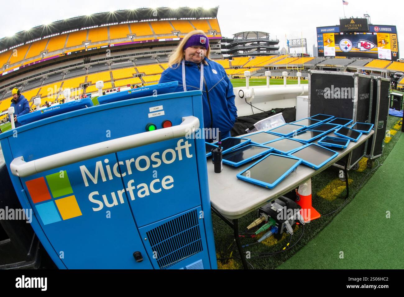 Microsoft Surface equipment is seen on Heinz Field before an NFL ...