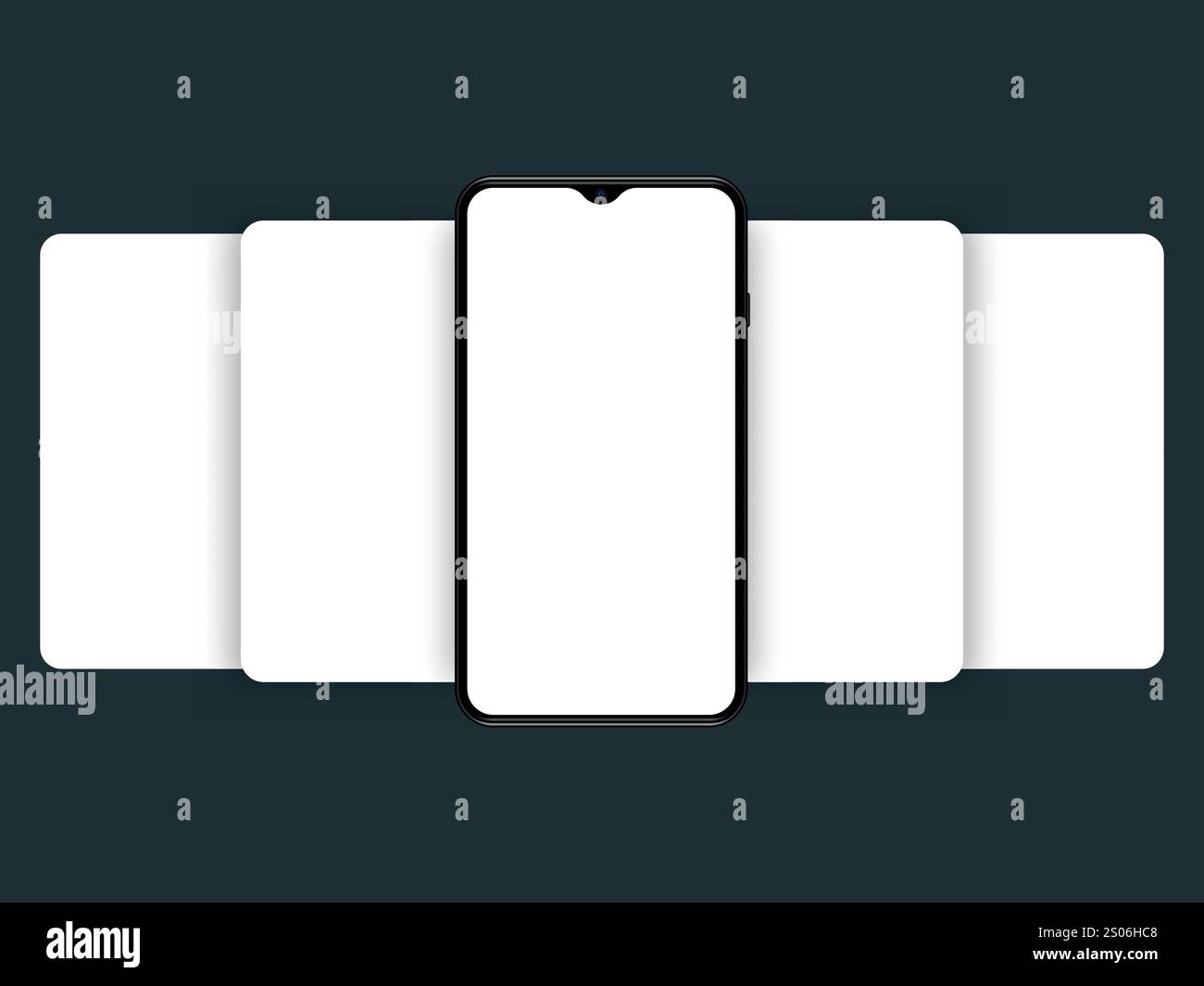 Smartphone mockup with blank screen. Carousel style phone screen. Empty ...