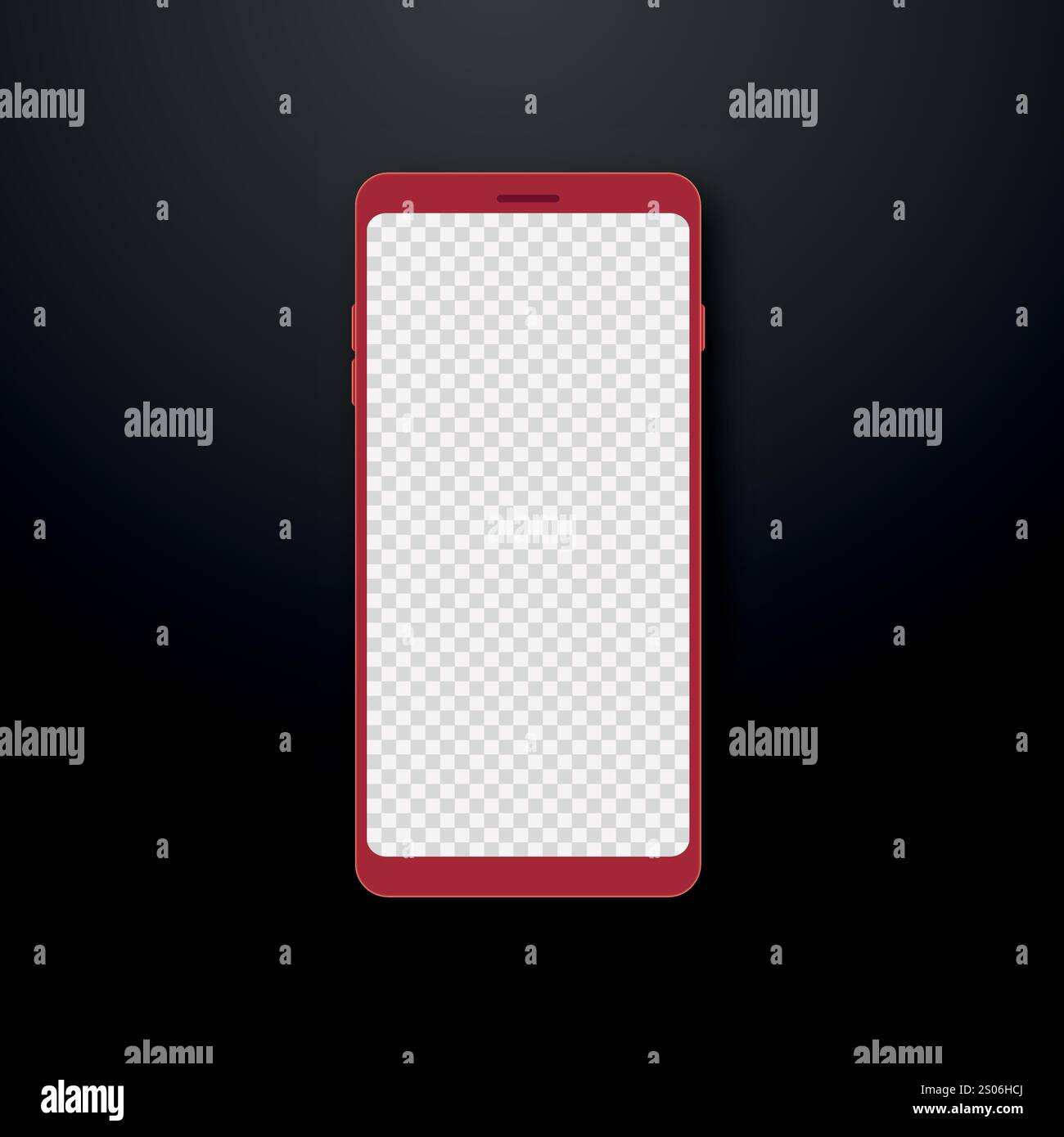 Realistic red smartphone on black background. 3D mobile phone mockup ...