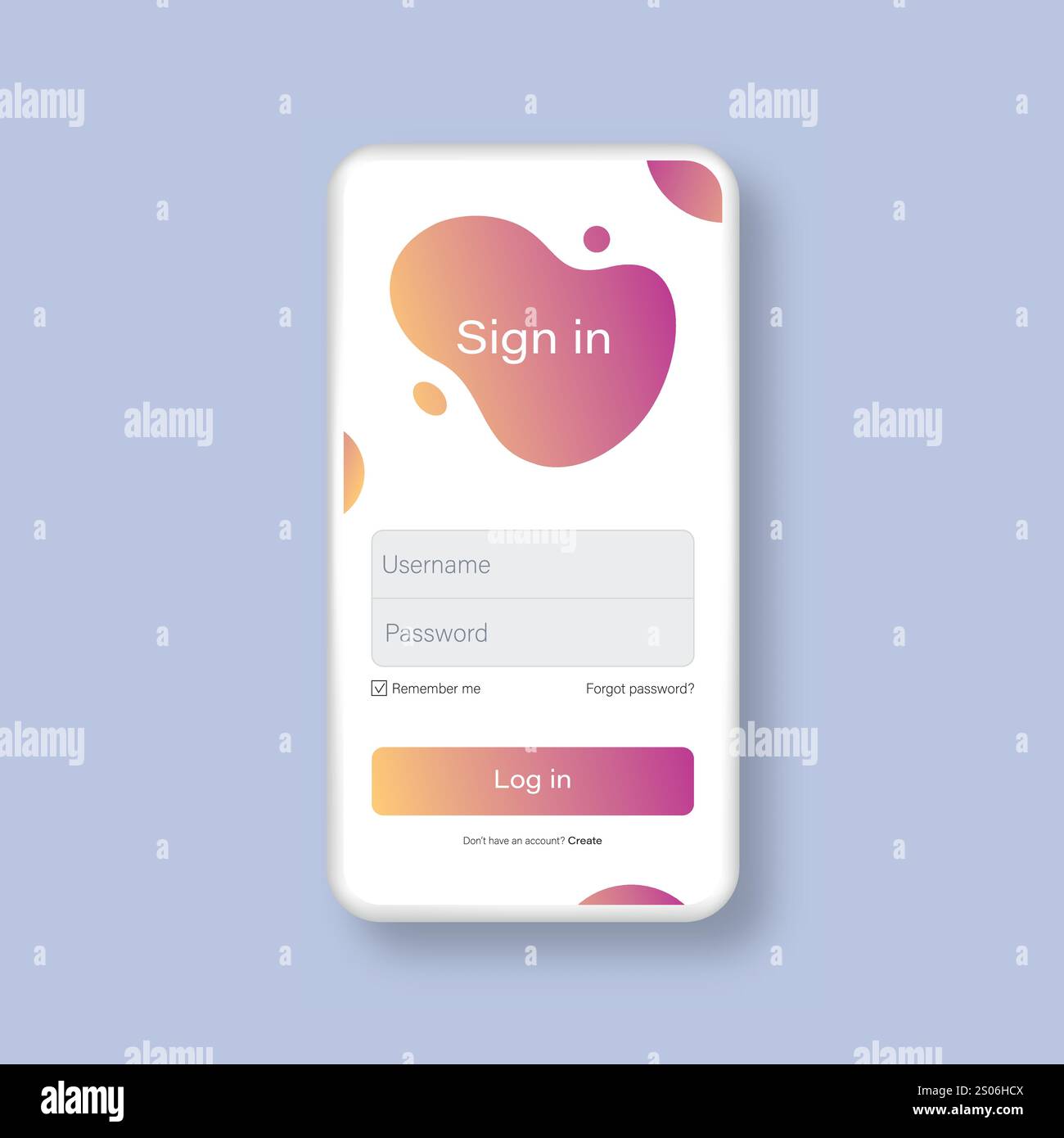 Sign in form page template on white smartphone. Mobile phone mockup ...
