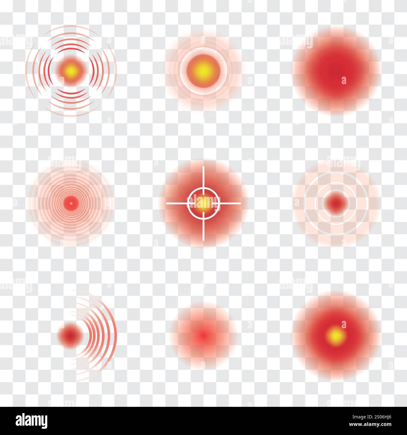 Body pain concept. Set of red circle points on transparent background ...