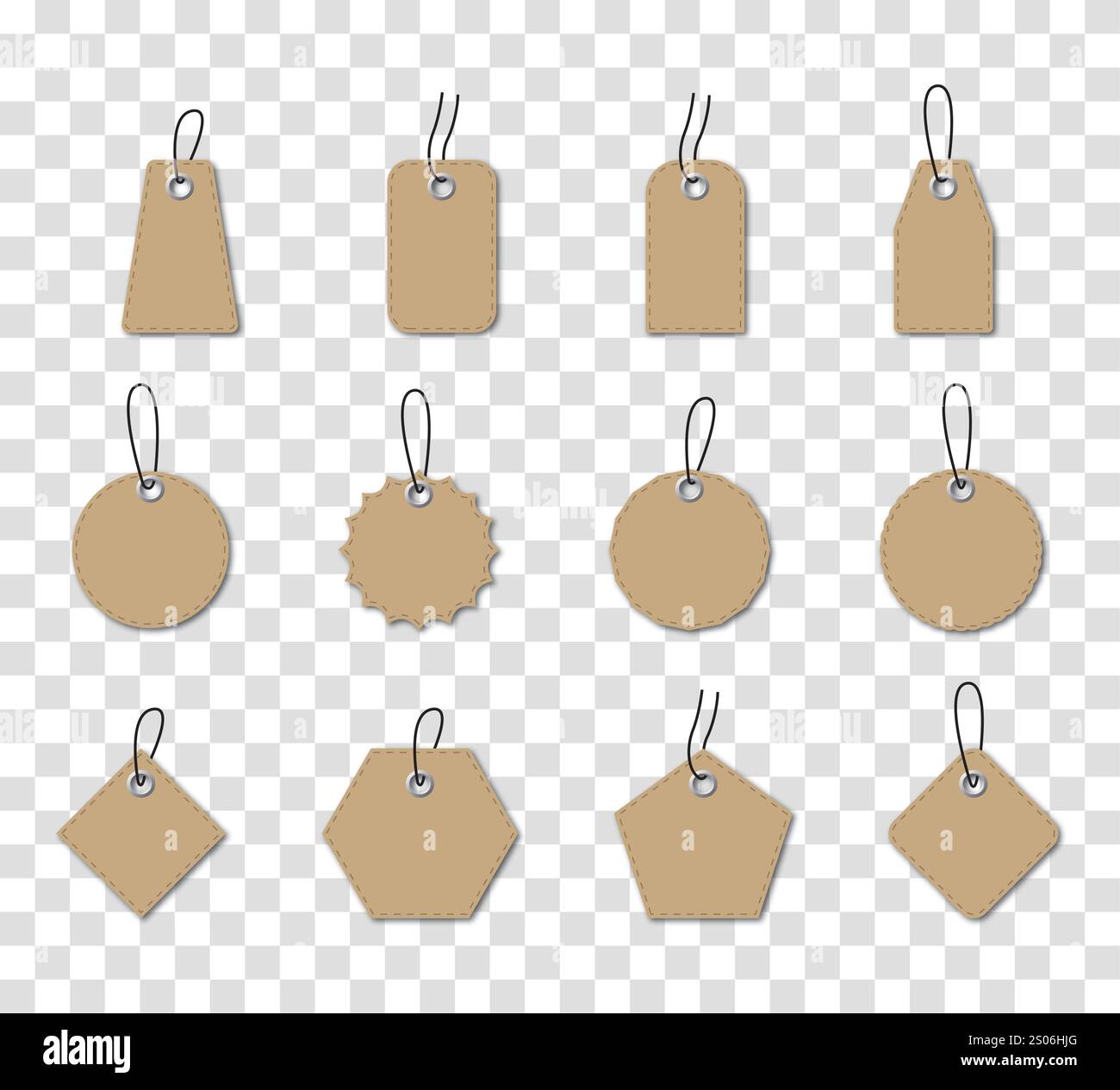 Template of blank craft brown paper price tags or gift tags on ...
