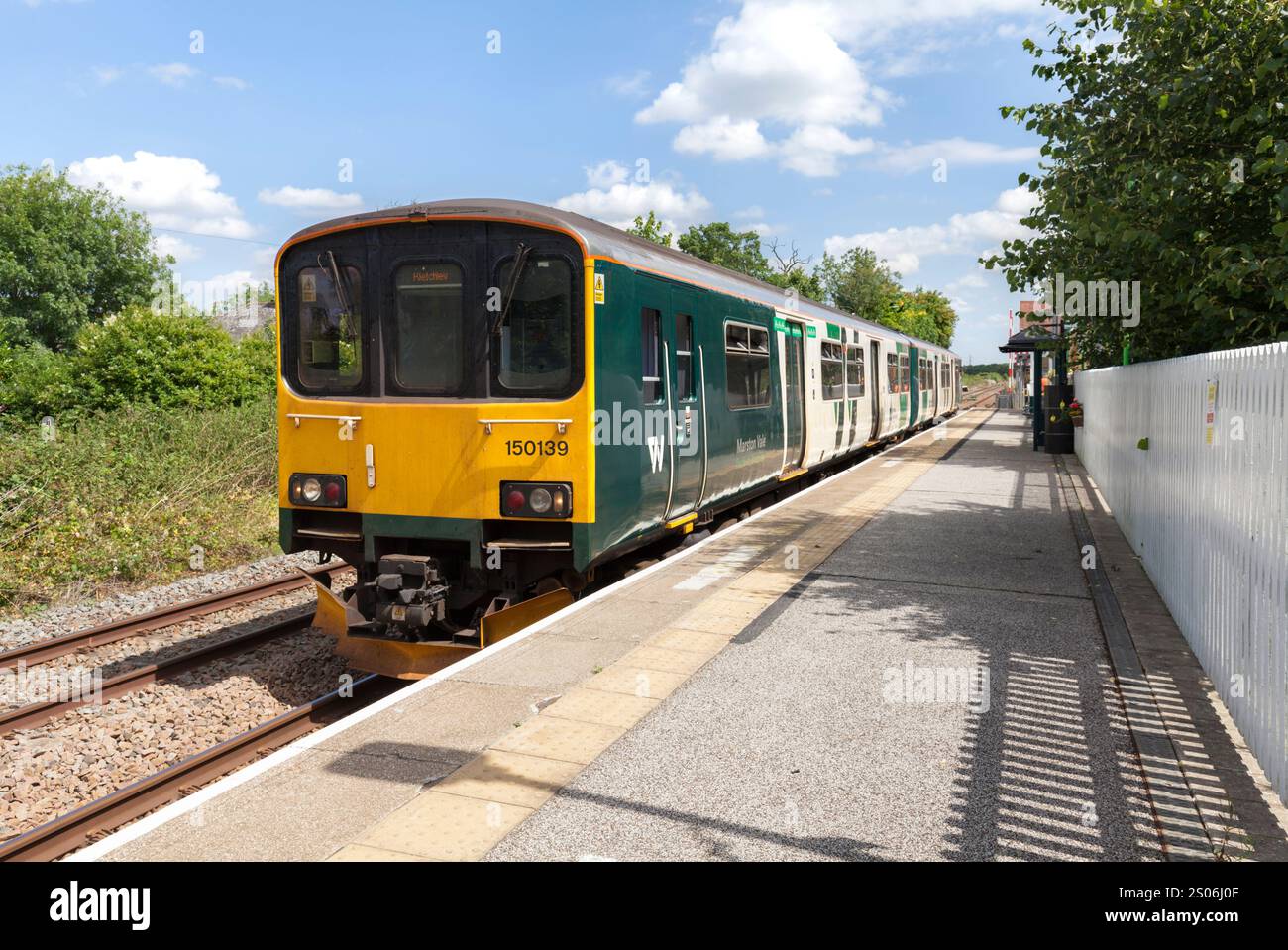 West Midlands Railway class 150 sprinter train 150139 at Lidlington railway station on the ...