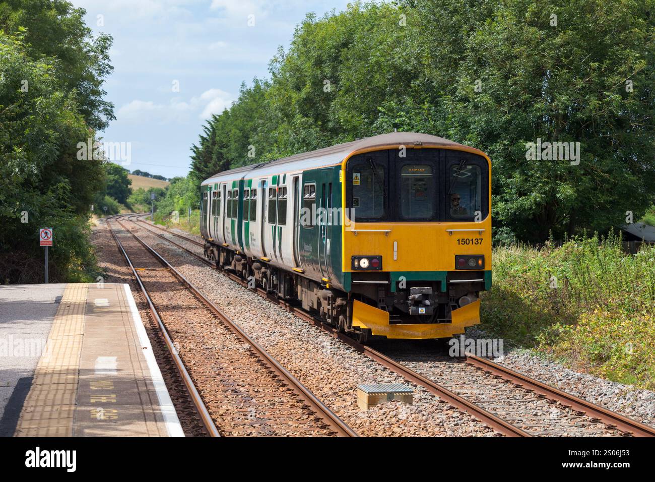 West Midlands Railway class 150 sprinter train 150137 at Lidlington railway station on the ...