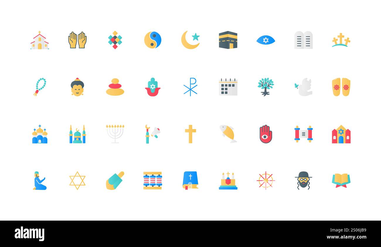 Religions of world, spirituality and faith color icon set. Religious ...