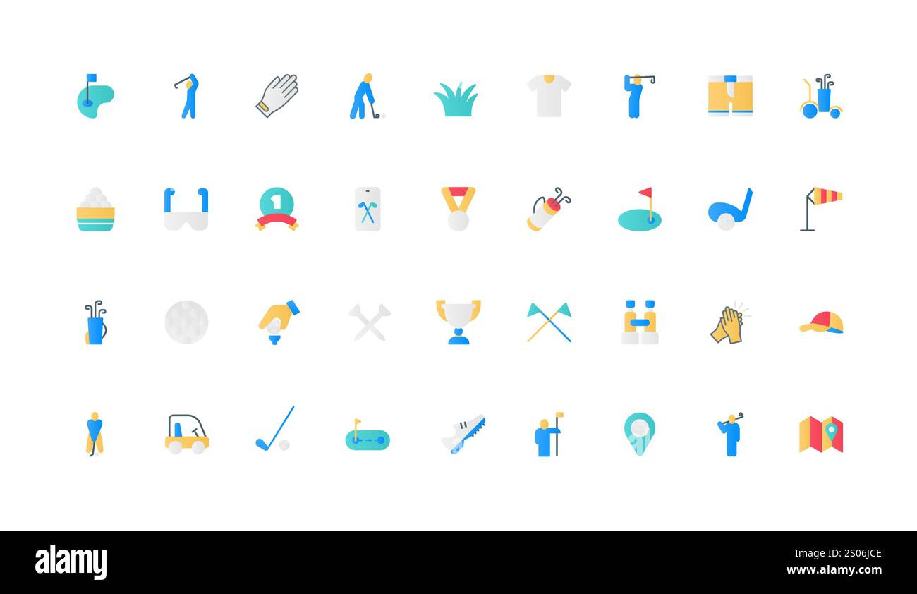 Golf club, sport tournament and leisure color icon set. Ball and hole ...