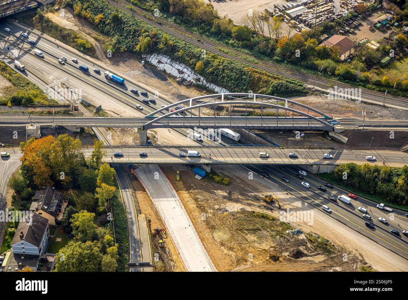 Luftbild, Autobahnbrücke am Baustelle Autobahnkreuz Herne, Autobahn A43 ...