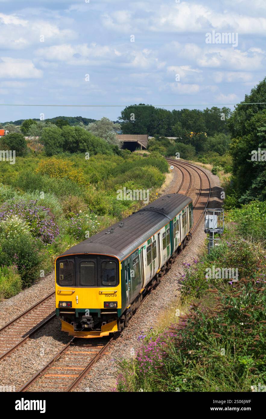 West Midlands Railway class 150 sprinter train 150139 passing Church ...