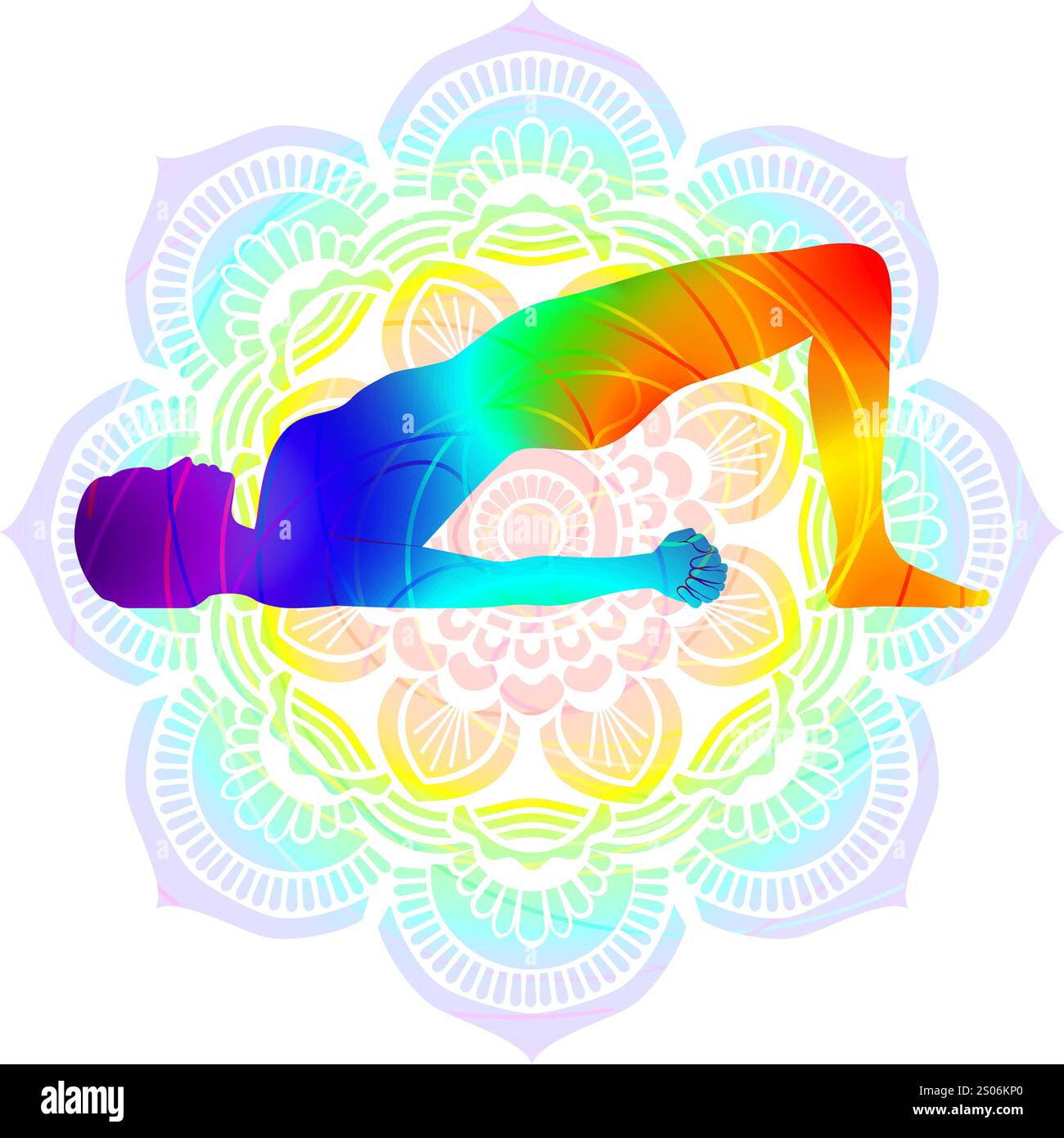 Colorful silhouette of woman practicing Setu Bandha Sarvangasana yoga ...