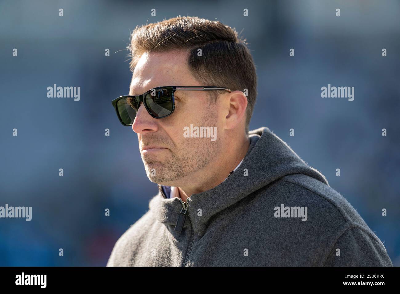 Carolina Panthers general manager Dan Morgan looks on before an NFL ...