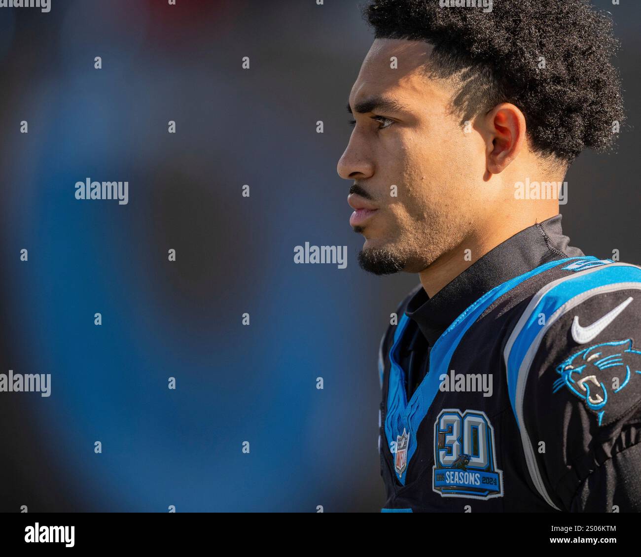 Carolina Panthers quarterback Bryce Young (9) looks on before an NFL ...