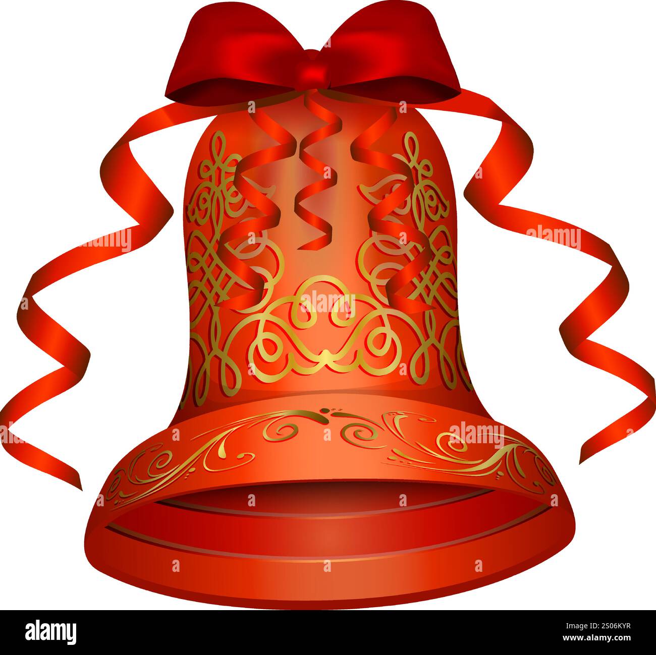 Christmas and new year shiny red bells with bows and ribbons. Jingle ...