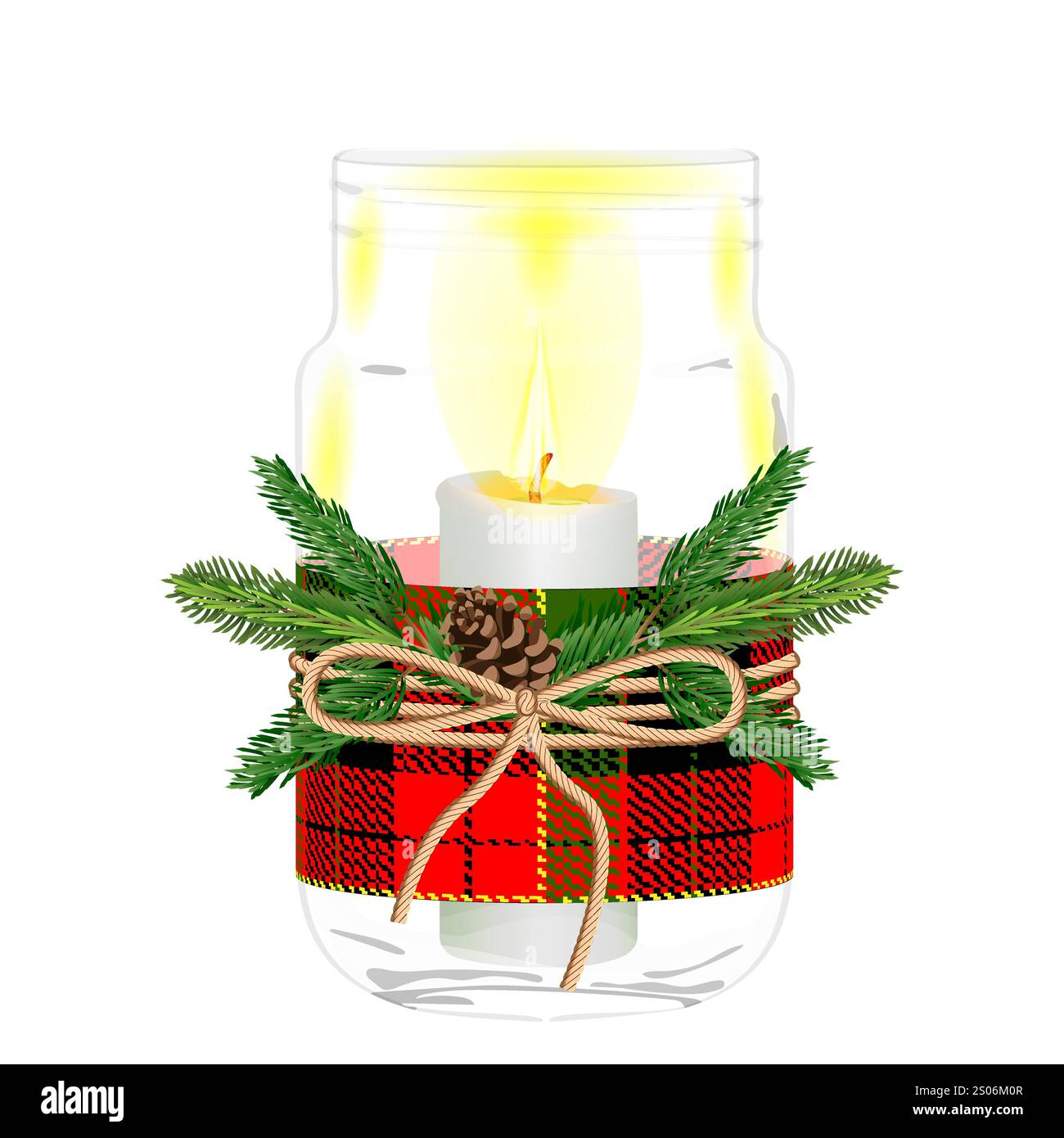 Jar wrapped with ribbon in Scottish cage, tied with rope, decorated ...