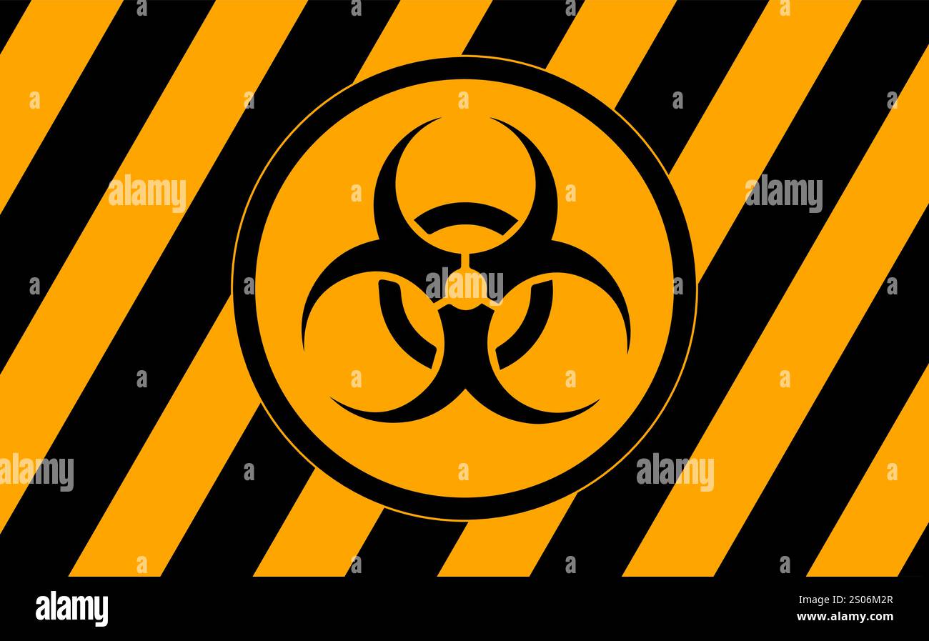 Full-frame yellow and black striped design with a biohazard symbol in a ...