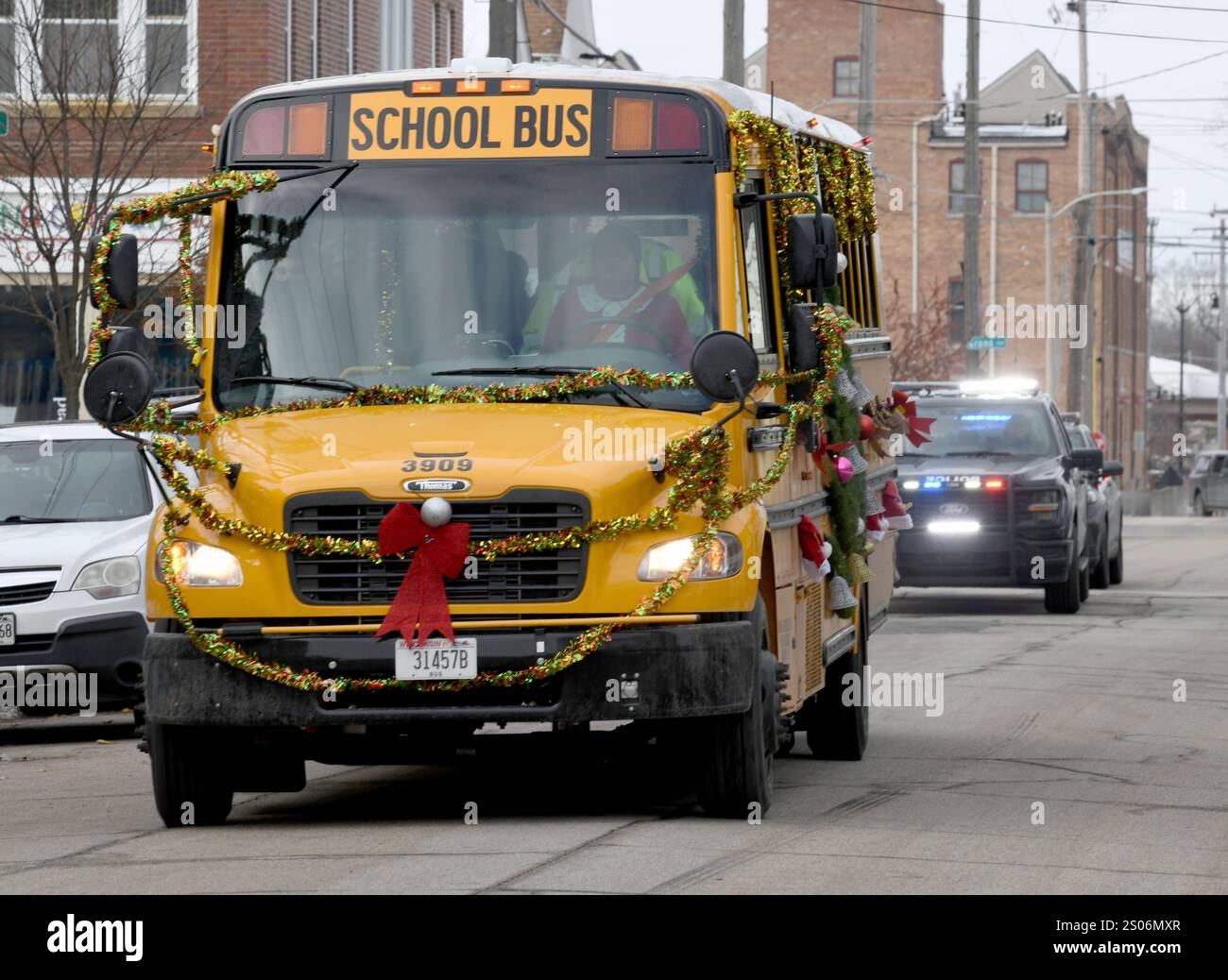 Racine, Wisconsin, USA. 25th Dec, 2024. SantaÃ s sleigh was a school ...