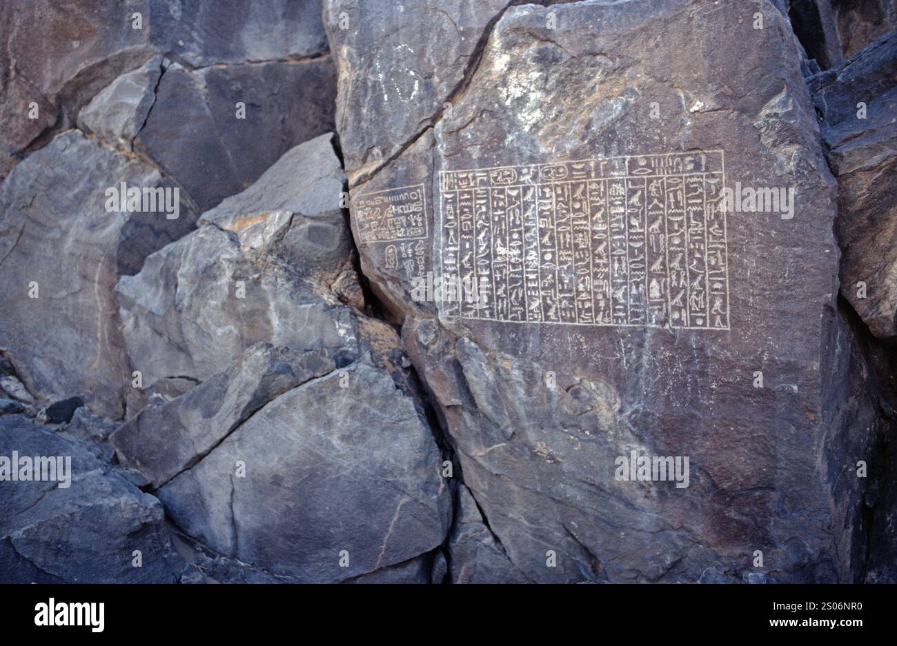 Rock carvings, ancient Egyptian quarry area Wadi Hammamat, Arabian ...