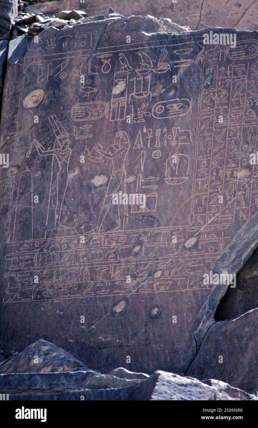 Rock carvings, ancient Egyptian quarry area Wadi Hammamat, Arabian ...