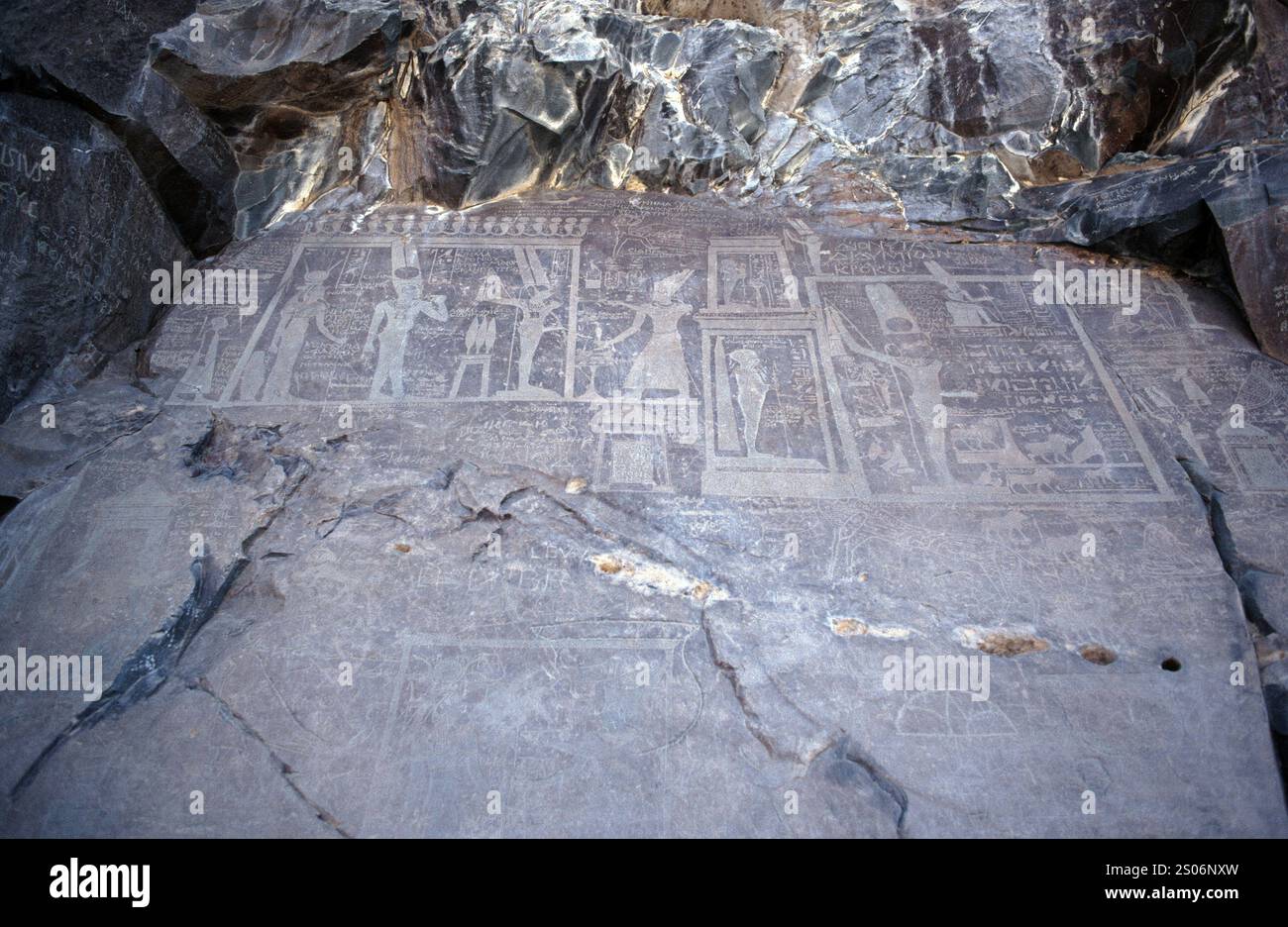 Rock carvings, ancient Egyptian quarry area Wadi Hammamat, Arabian ...
