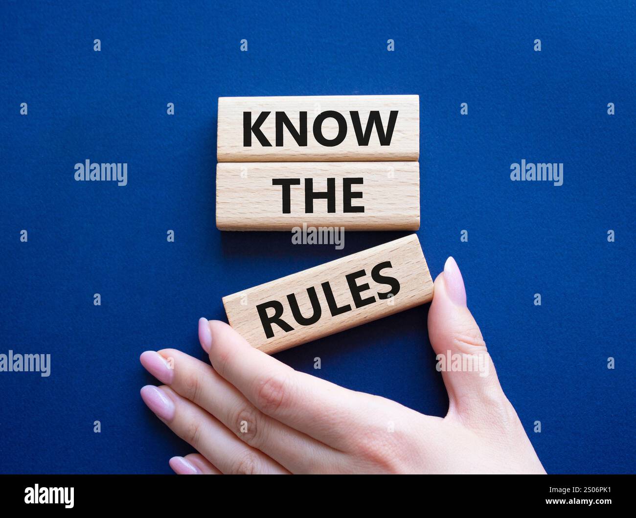 Know the rules symbol. Wooden blocks with words Know the rules ...