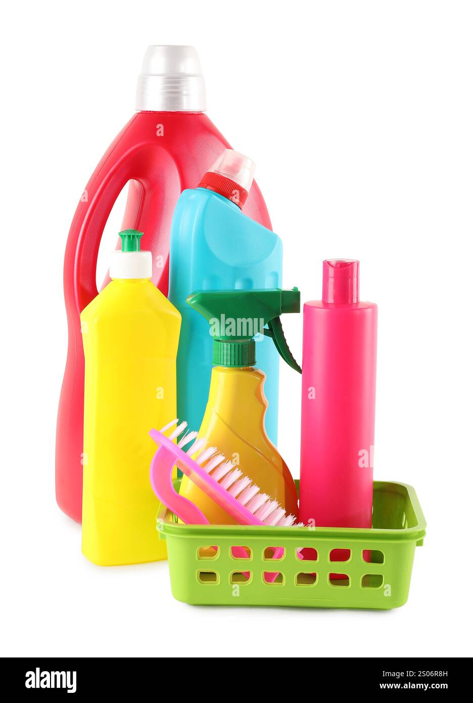 Set of different cleaning products isolated on white Stock Photo - Alamy