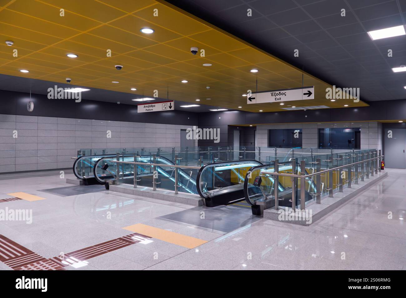 Thessaloniki, Greece Spacious and modern empty underground metro ...