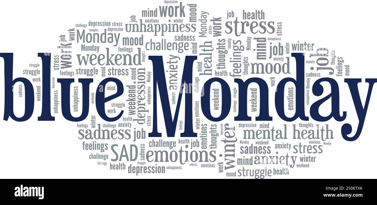 Blue Monday word cloud conceptual design isolated on white background ...