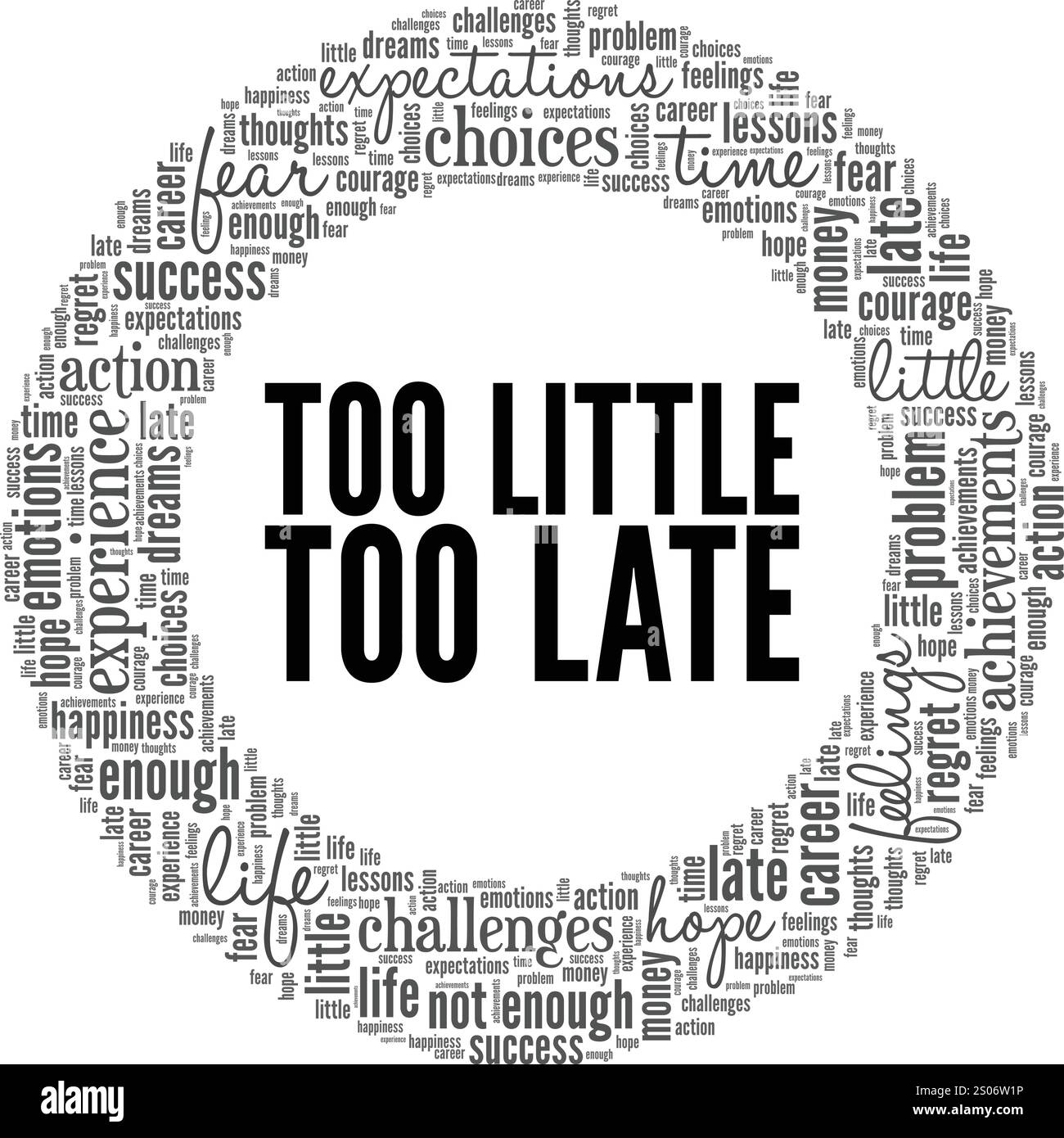 Too Little Too Late word cloud conceptual design isolated on white ...