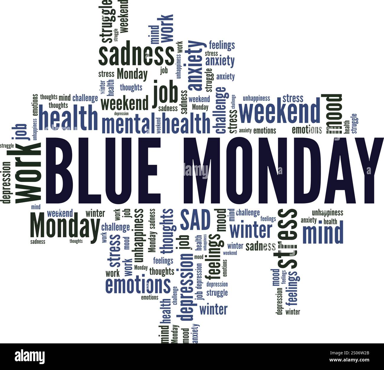 Blue Monday word cloud conceptual design isolated on white background ...
