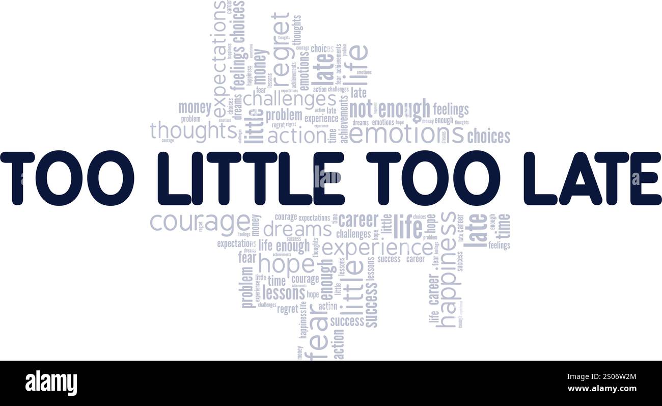Too Little Too Late word cloud conceptual design isolated on white ...