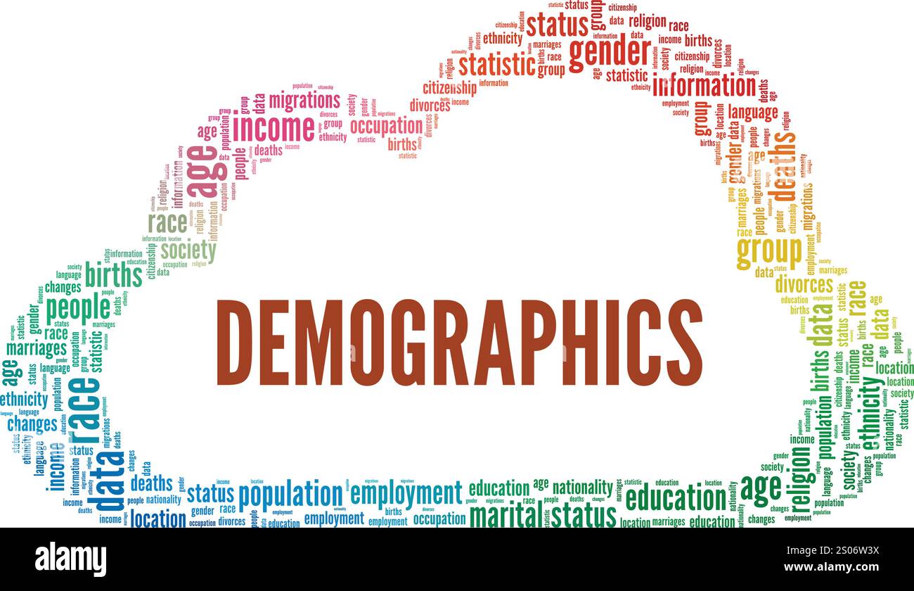 Demographics word cloud conceptual design isolated on white background ...