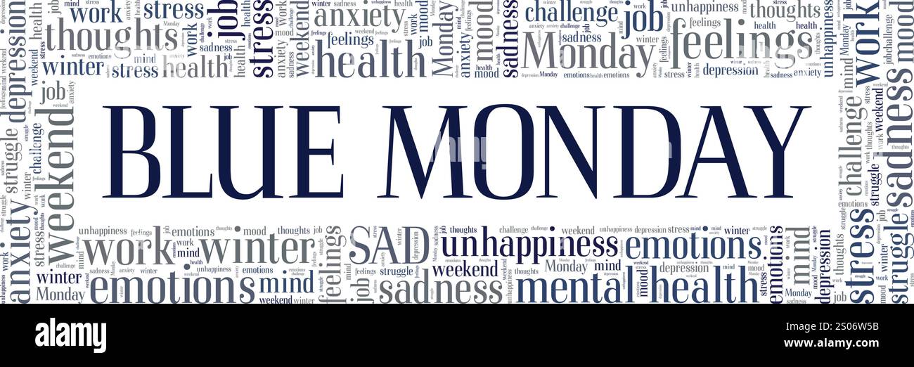 Blue Monday word cloud conceptual design isolated on white background ...