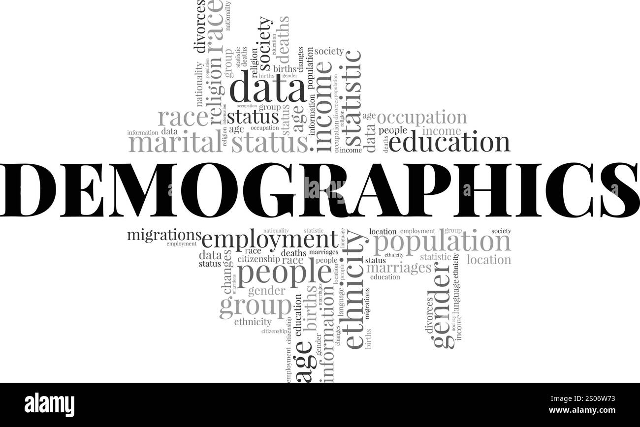Demographics word cloud conceptual design isolated on white background ...
