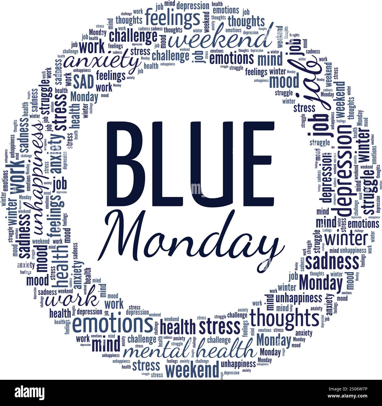 Blue Monday word cloud conceptual design isolated on white background ...