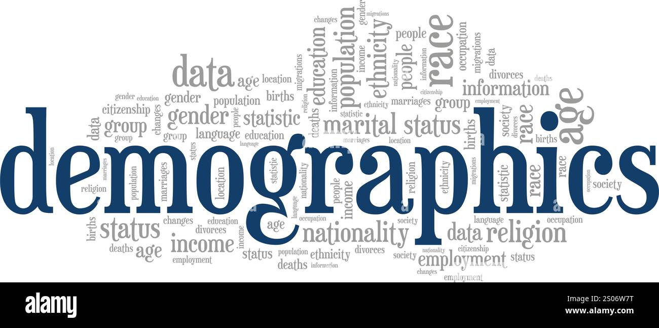 Demographics word cloud conceptual design isolated on white background ...